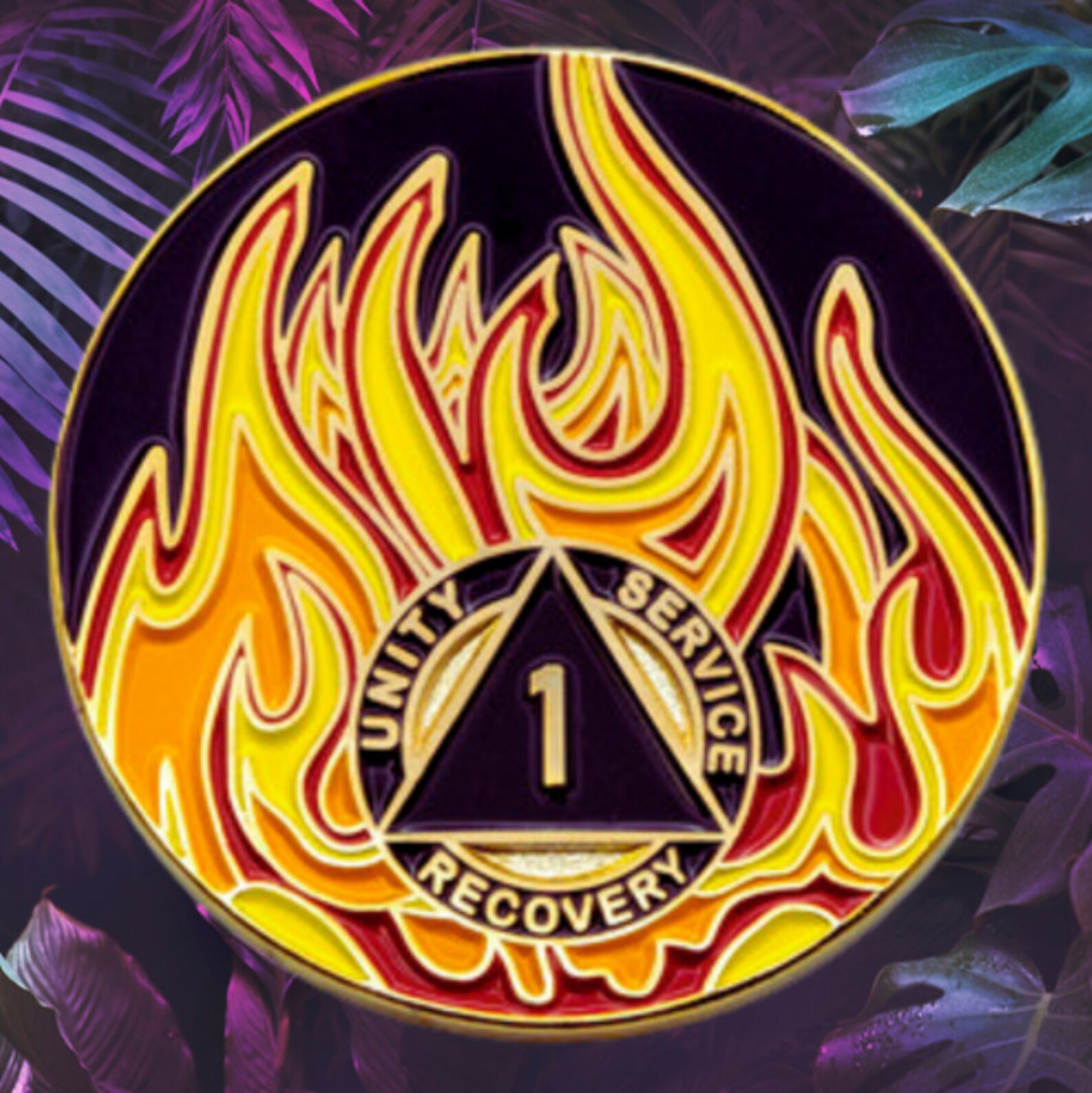 24k Plated AA Flames Anniversary Medallion - Years 1-40/24hrs/18mnths ...