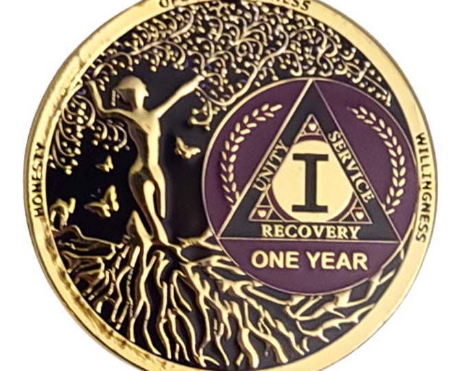 Black AA Goddess Tree of Life Recovery Medallion 1 Year Only 12 Step ...