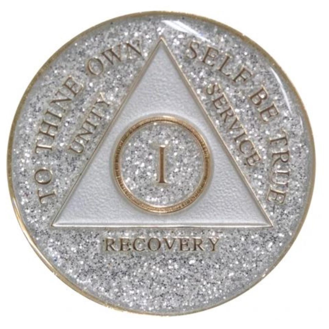 Serenity Prayer Silver Glitter Medallion Chip Coin 1-40 Years - 12 Step ...