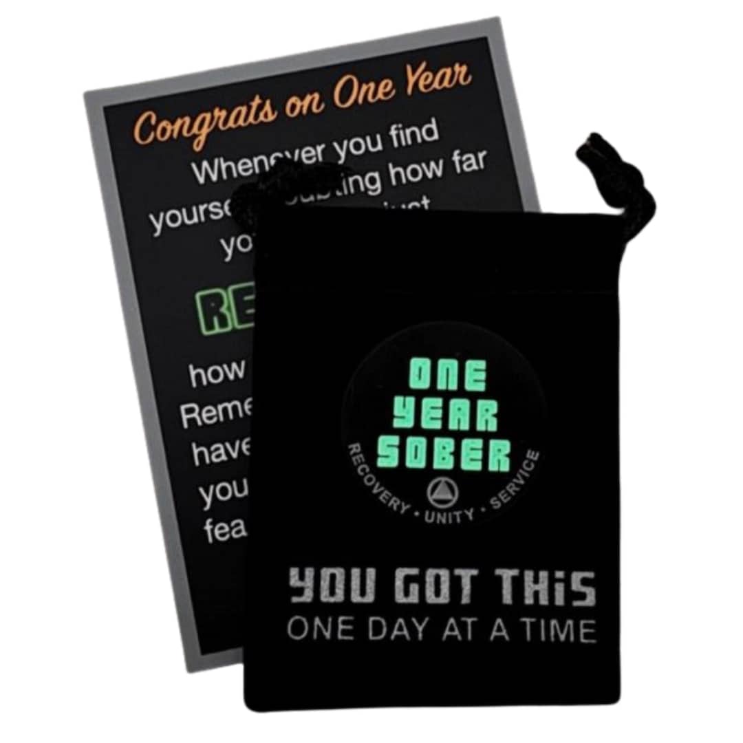 Black Coin Set 1 Year Recovery Coin Set-glow in the Dark- 12 Step Gift ...