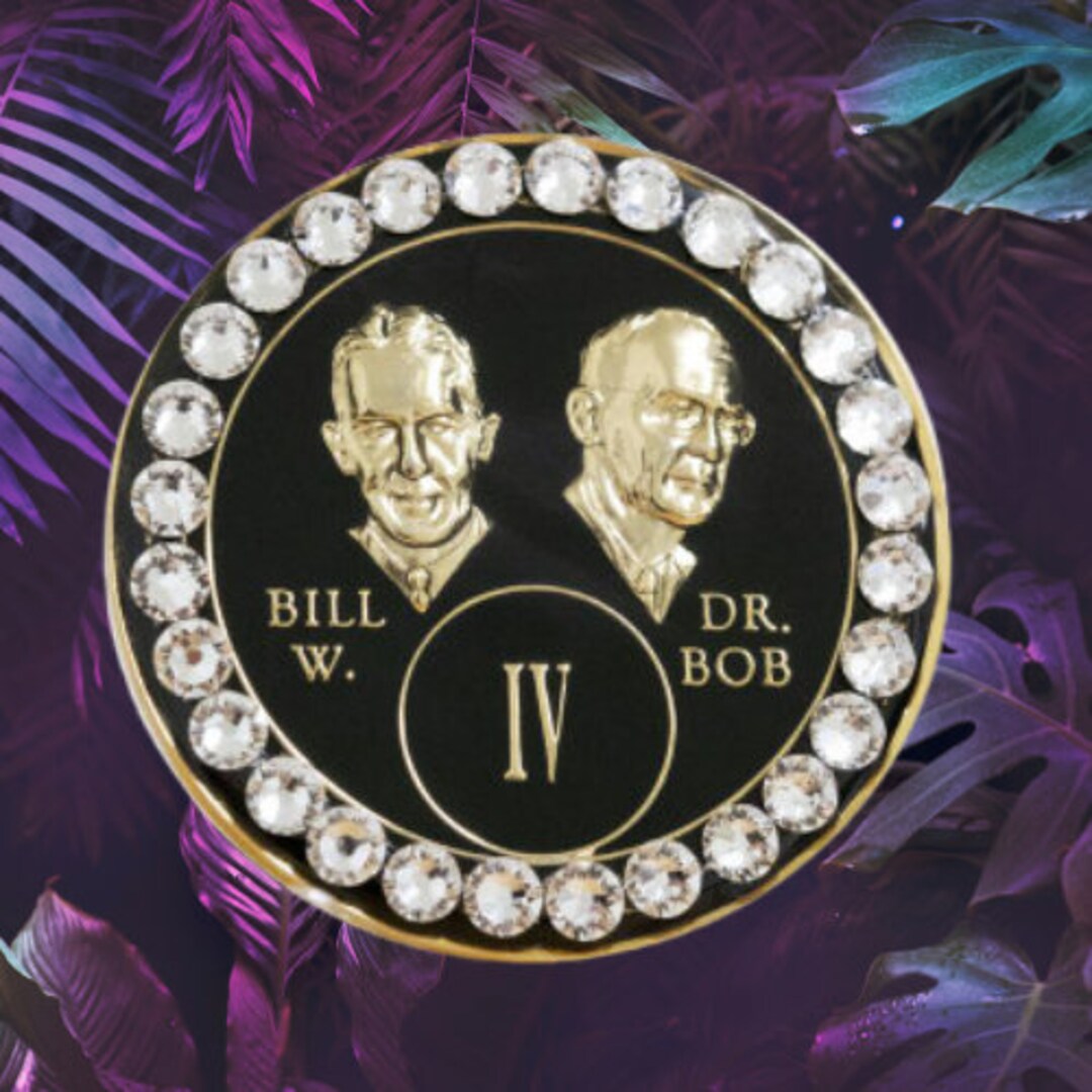 Bill & Bob AA Black Triplate W/ Diamond Crystals Bling Medallion Chip ...