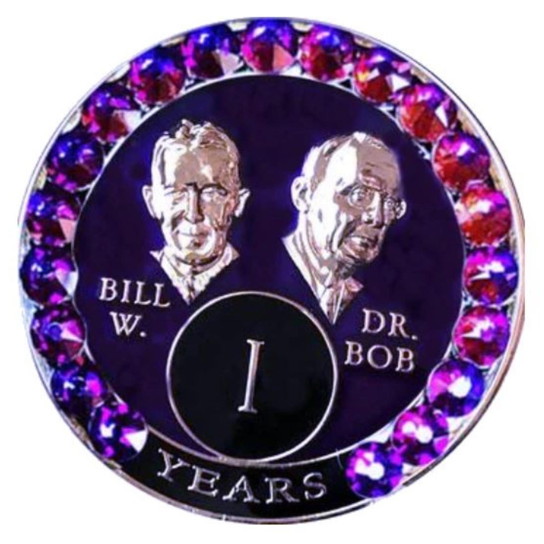Bill & Bob AA Purple Triplate Volcano Crystals Bling Medallion Chip ...