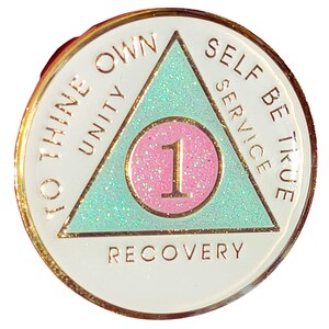 New Premium AA Yearly Pink Cloud Glitter Recovery Medallion Serenity ...