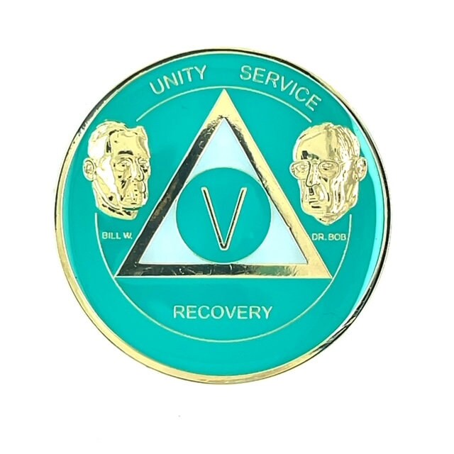 Serenity Prayer Bill & Bob AA Founders Aqua W/ Gold Coin 1-60 Years ...