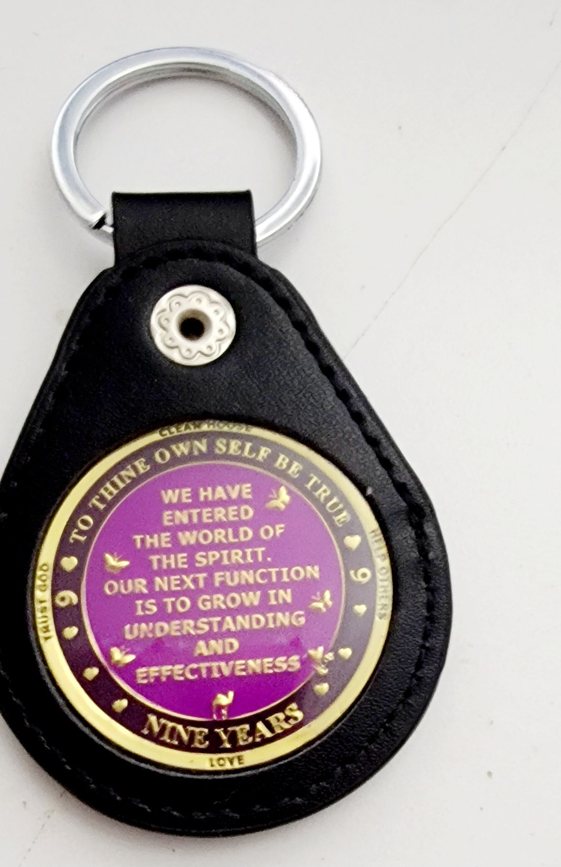 34mm Leather Silver Finish Medallion Holder Key Chain - for Triplated ...