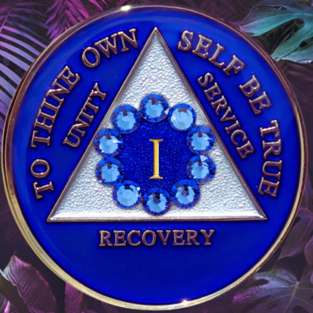 AA Medallion Blue With Blue Circle Bling Crystals yrs 1-65 Bling ...