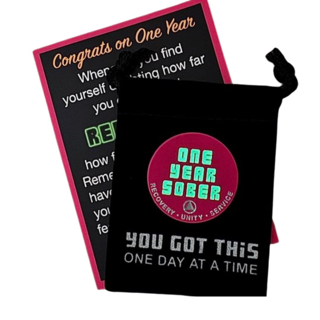 Pink Coin Set 1 Year Recovery Coin Set-glow in the Dark- 12 Step Gift ...
