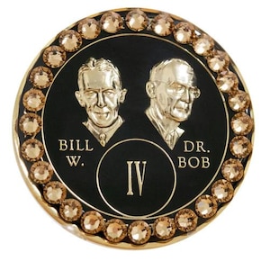 Bill & Bob AA Black Triplatel W/ Topaz Crystals Bling Medallion Chip ...