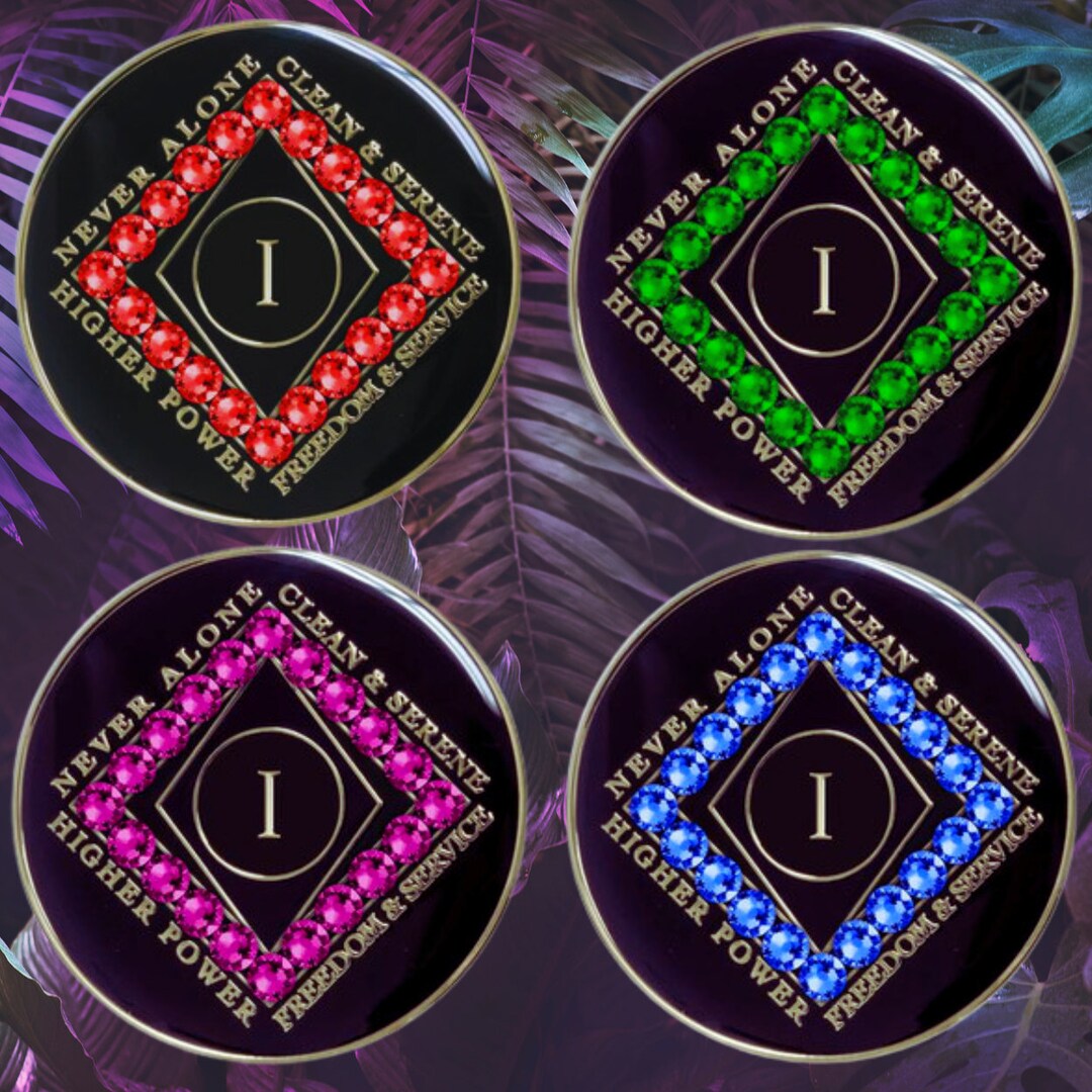 NA Black Clean Time Yearly Medallion W/ Crystals yrs 1-40 Recovery ...