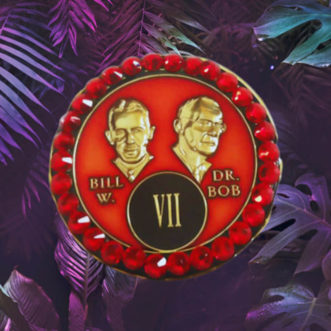 Bill & Bob AA Red Triplate Red Light Siam Crystals Bling Medallion Chip ...