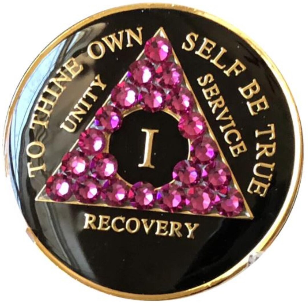 AA Medallion Black With Pink Rose Bling Crystals (yrs 1-65) Bling ...