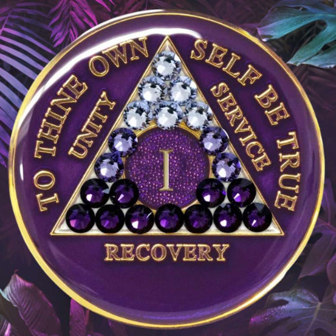 AA Medallion Purple W Purple Transition Bling Crystals yrs 1-50 Bling ...