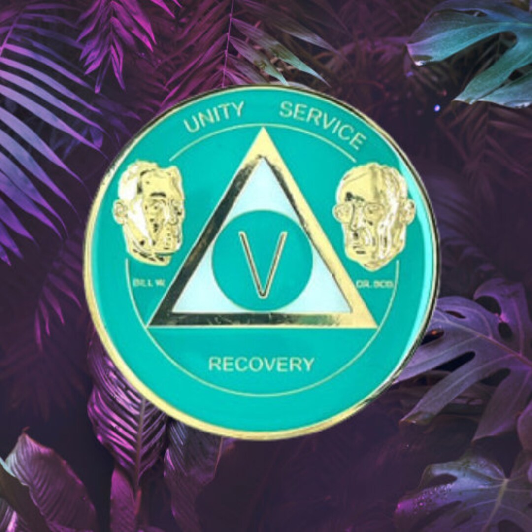 Serenity Prayer Bill & Bob AA Founders Aqua W/ Gold Coin 1-60 Years 24 ...