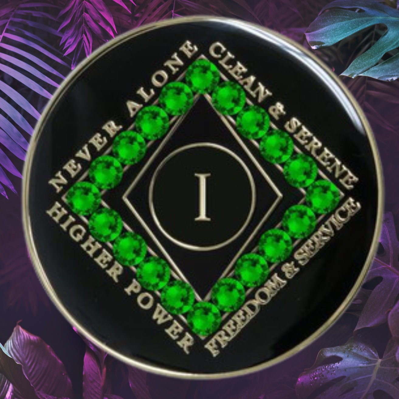 NA Black Clean Time Yearly Medallion W/ Crystals (yrs 1-40) Recovery ...