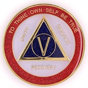 Serenity Prayer Freedom AA Anniversary Blue Sparkle on Silver Coin 1-40 ...