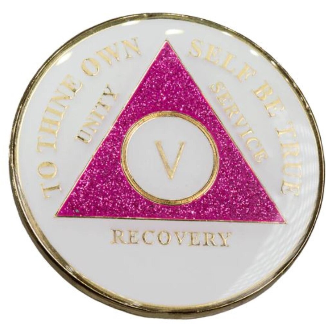 AA Medallion GLOW Dark Glitter Pink Coin 1-50 Alcoholics Anonymous ...