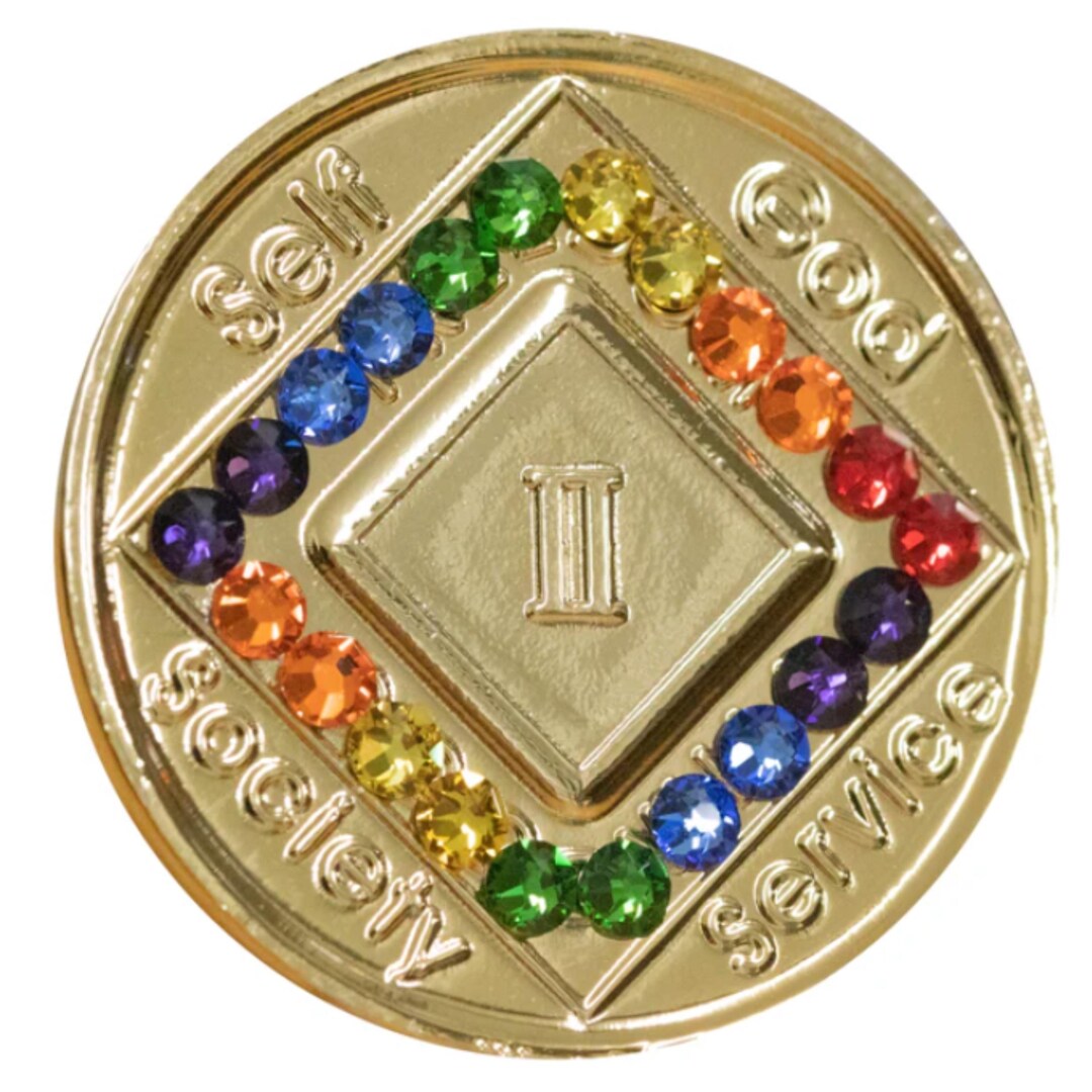 NA Gold Bling Medallion W Rainbow Transition Crystals (yrs 1-45 ...