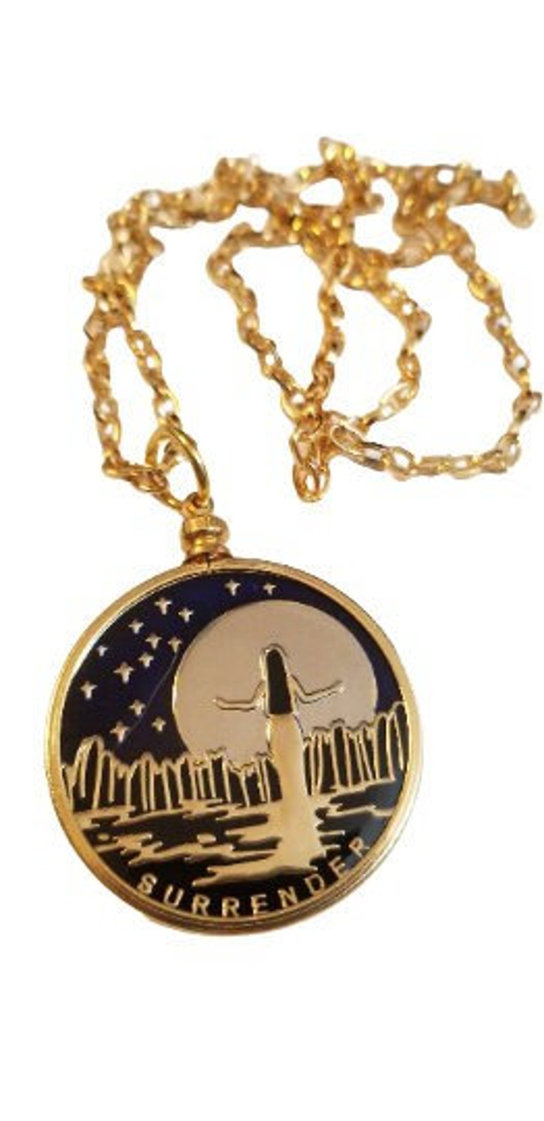 Womens Gold Pendant Necklace With Surrender Recovery Medallion W ...