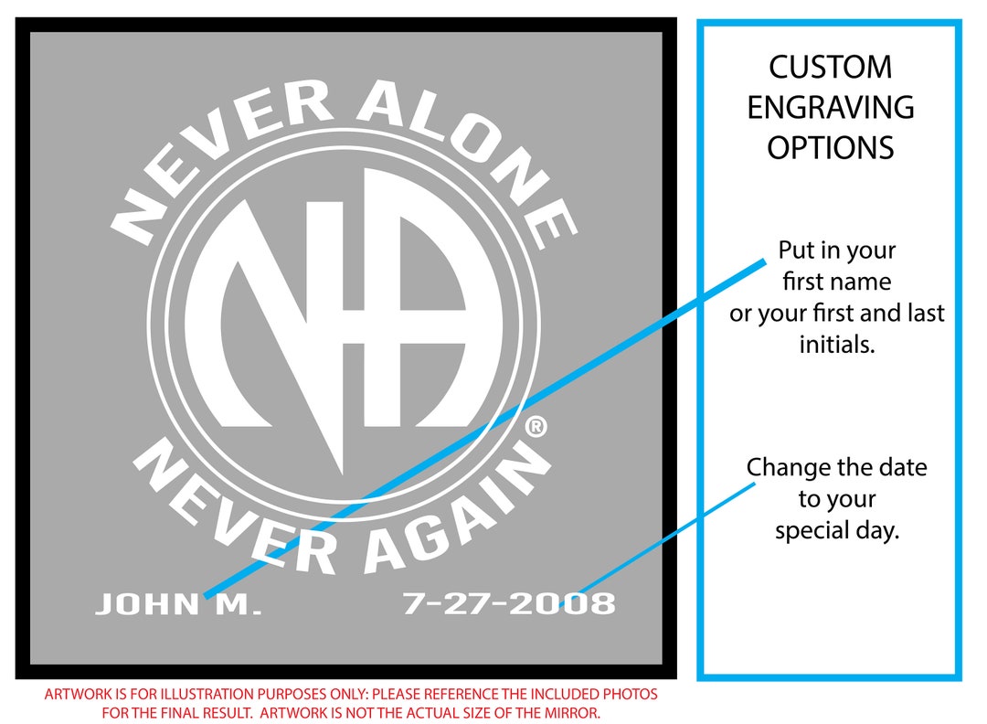 Custom Engraved NA Never Alone Again Never Again Anniversary Mirror in ...
