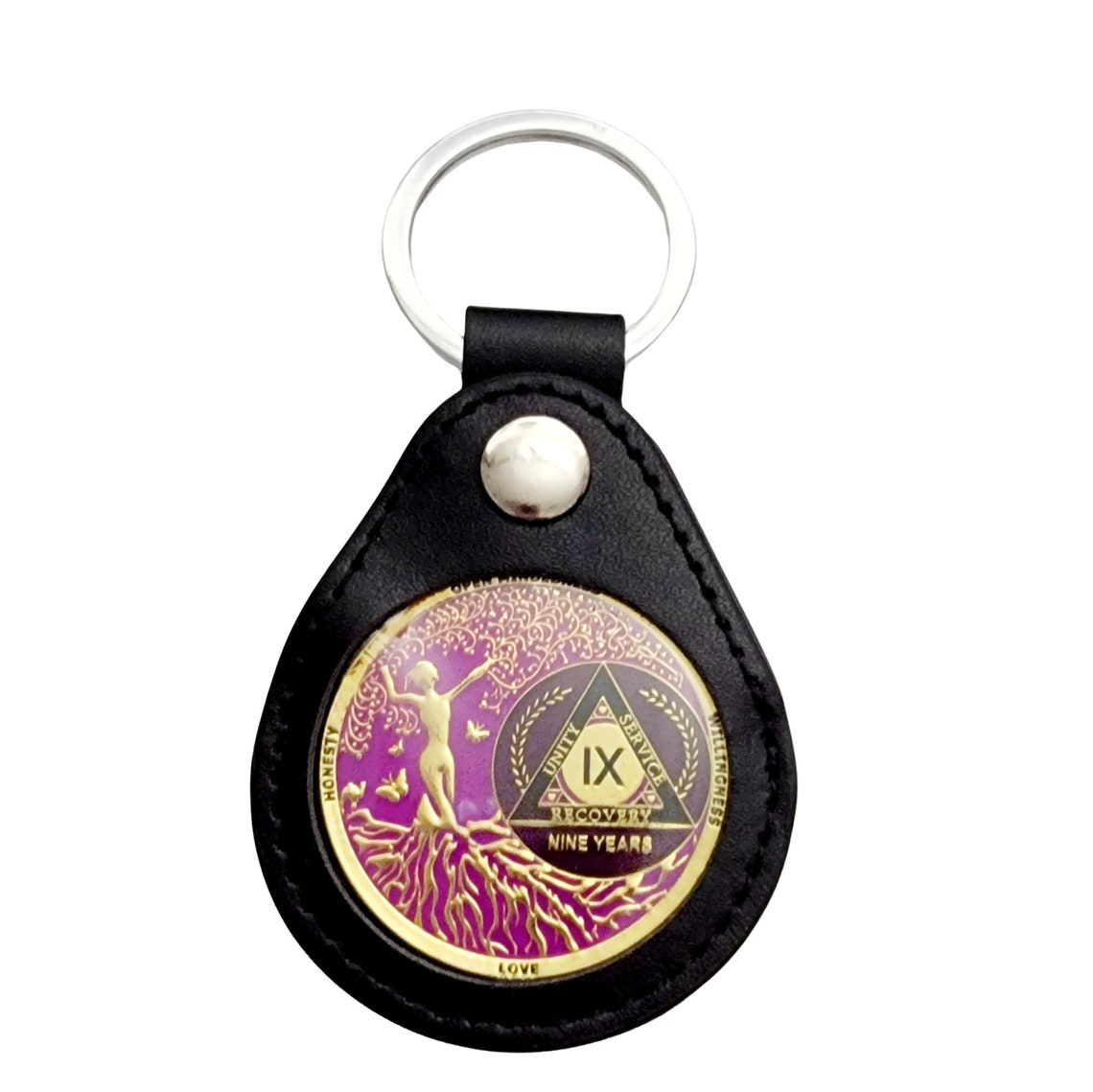 34mm Leather Silver Finish Medallion Holder Key Chain - for Triplated ...