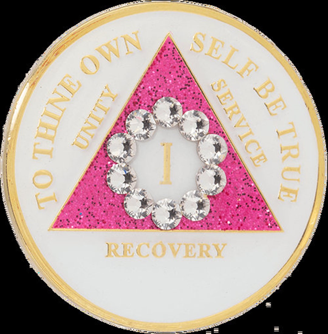 AA Glow in Dark Pink Glitter Bling Medallion Alcoholics - Etsy