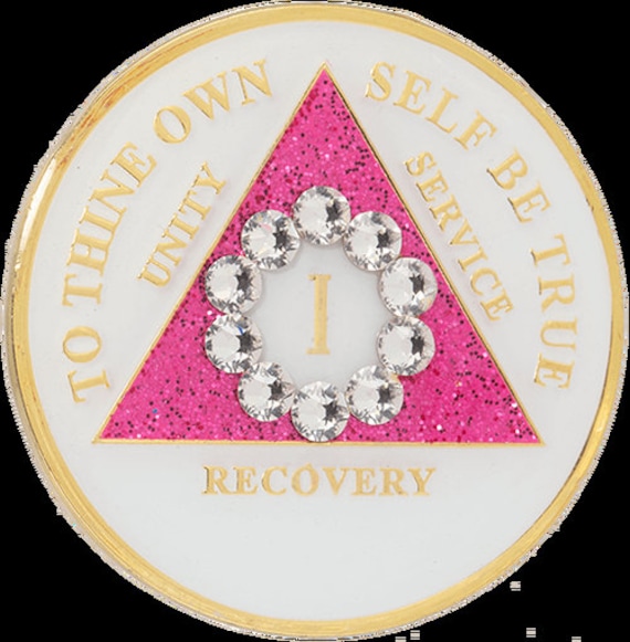 AA Glow In Dark Pink Glitter Bling Medallion Alcoholics | Etsy