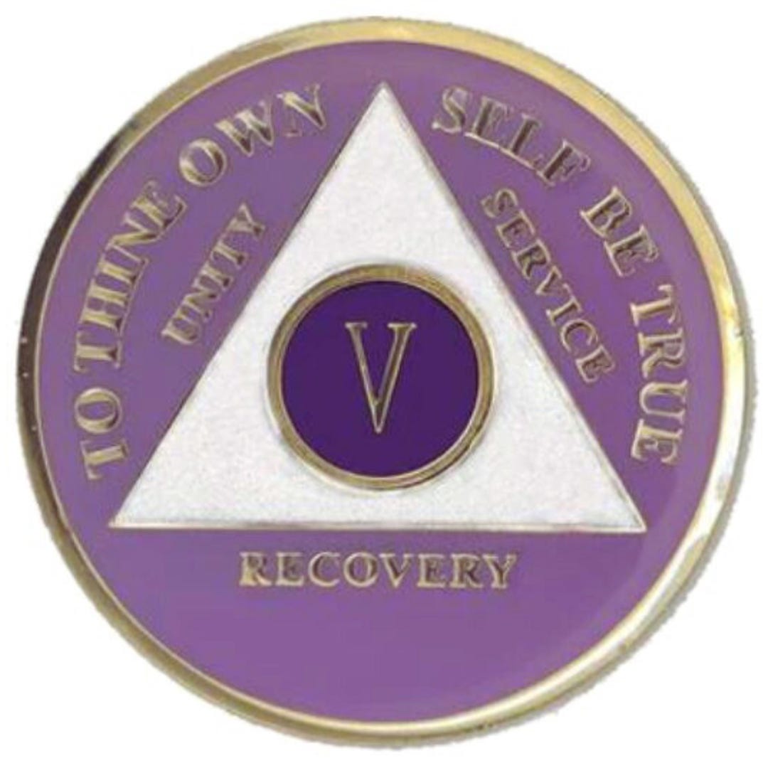 Serenity Prayer AA Anniversary Medallion Lavender Coin (1-50)- 12 Step ...