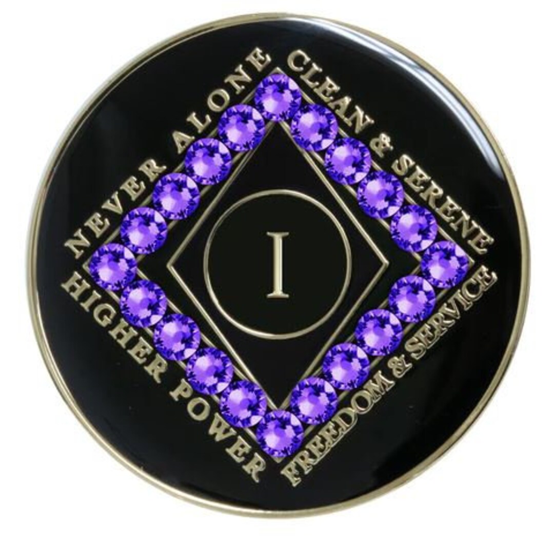 NA Black Clean Time Yearly Medallion Purple Velvet Crystals (yrs 1-40 ...