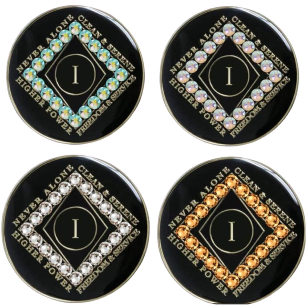 NA Black Clean Time Yearly Medallion W/ Crystals (yrs 1-40) Recovery ...
