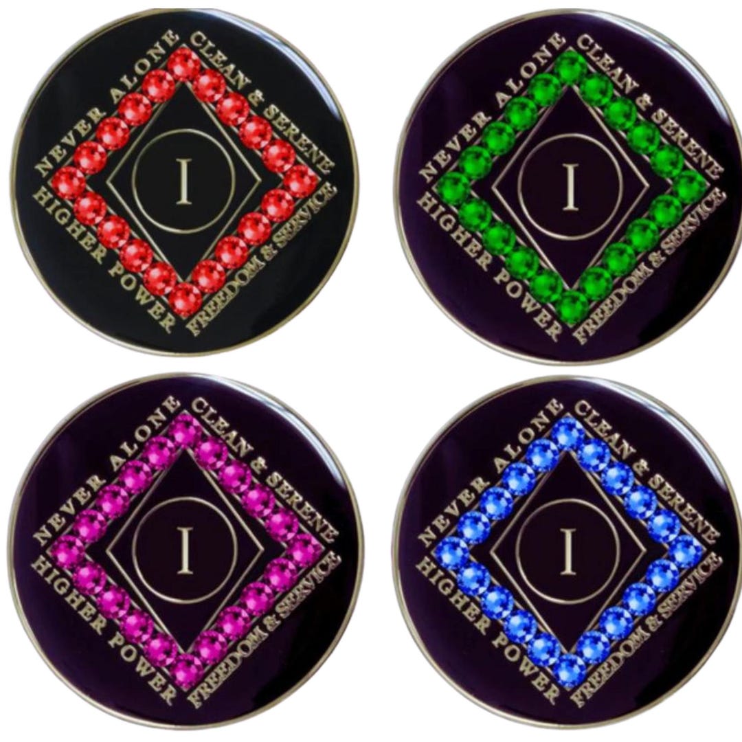 NA Black Clean Time Yearly Medallion W/ Crystals (yrs 1-40) Recovery ...