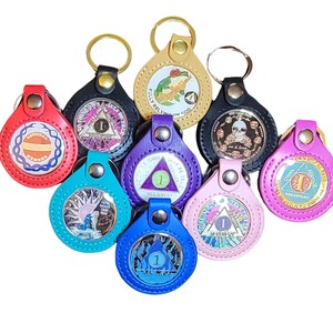34mm Key Chain Medallion Holder Turquoise - for Triplated AA and NA ...