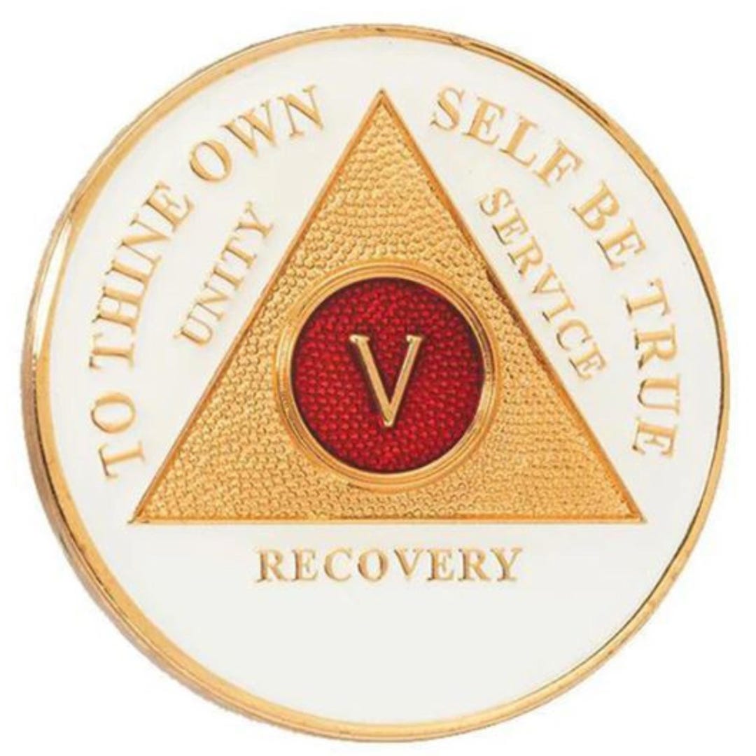 Serenity Prayer AA Anniversary AA Medallion White/red Coin (1-65) - 12 ...