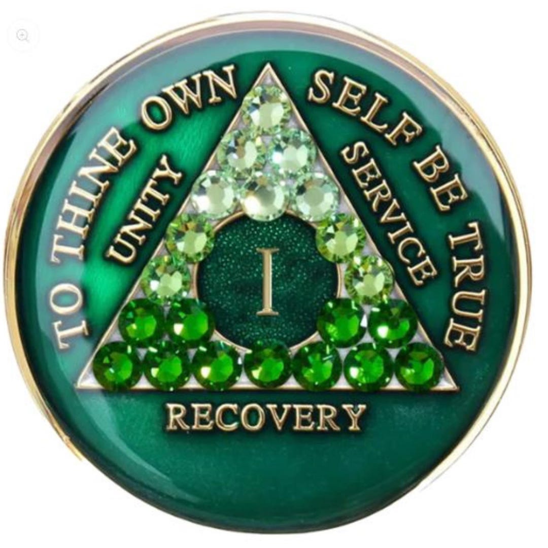 AA Medallion Green With Green Transition LGBT Bling Crystals (yrs 1-65 ...