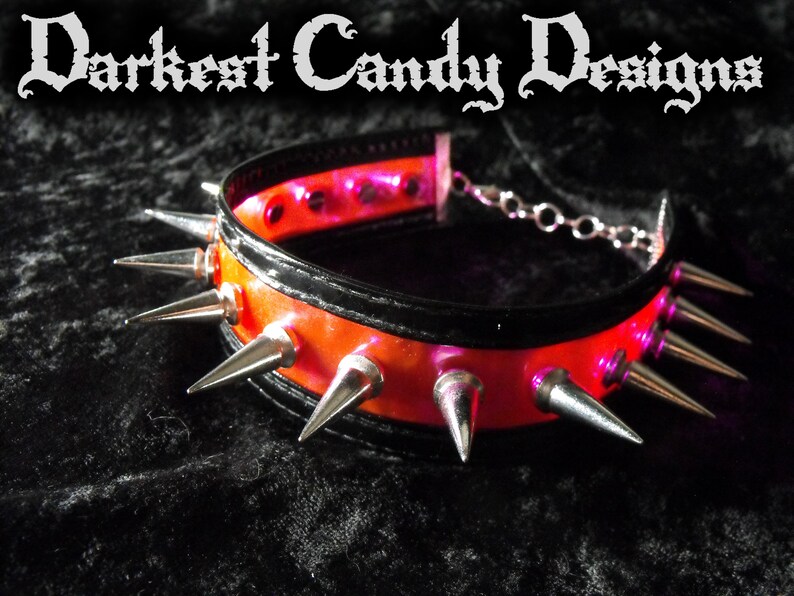 Space Punk Wide PVC & Vinyl Spiked Choker Choice of Pink | Etsy