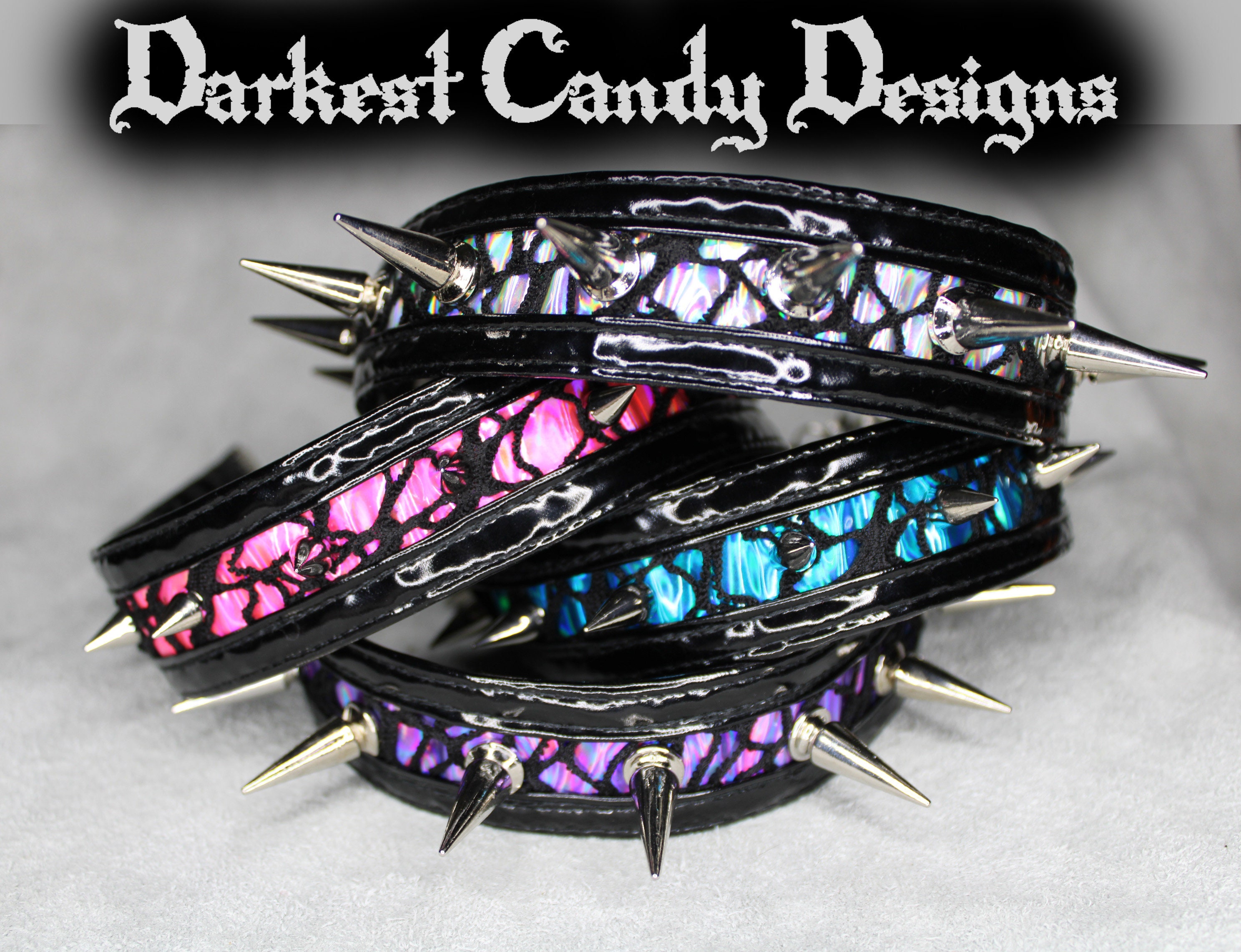Crisis Holographic Vinyl & Fishnet Spiked Choker, Choose Color, Silver ...