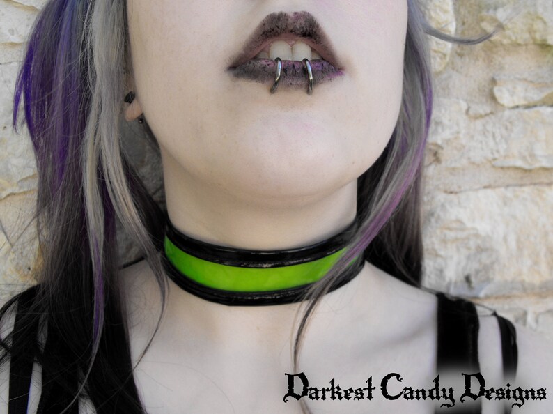 Space Princess Wide PVC & Vinyl Choker, Choice of Pink Green Orange ...