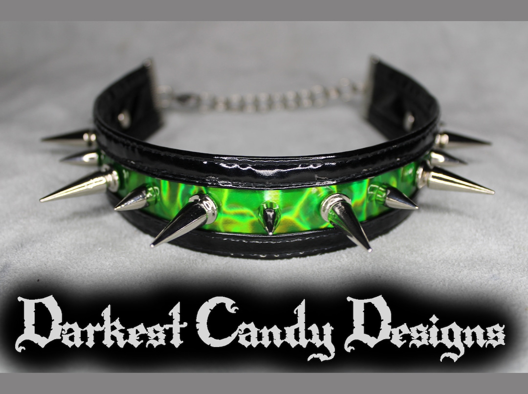 Nemesis Holographic Vinyl Spiked Choker, Choose Color, Silver Pink ...