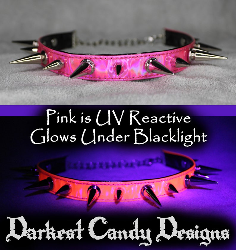 Malady Holographic Vinyl Spiked Choker, Choose Color, Silver Pink ...