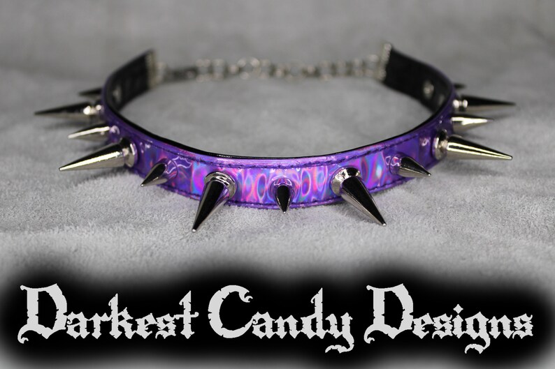 Malady Holographic Vinyl Spiked Choker, Choose Color, Silver Pink ...