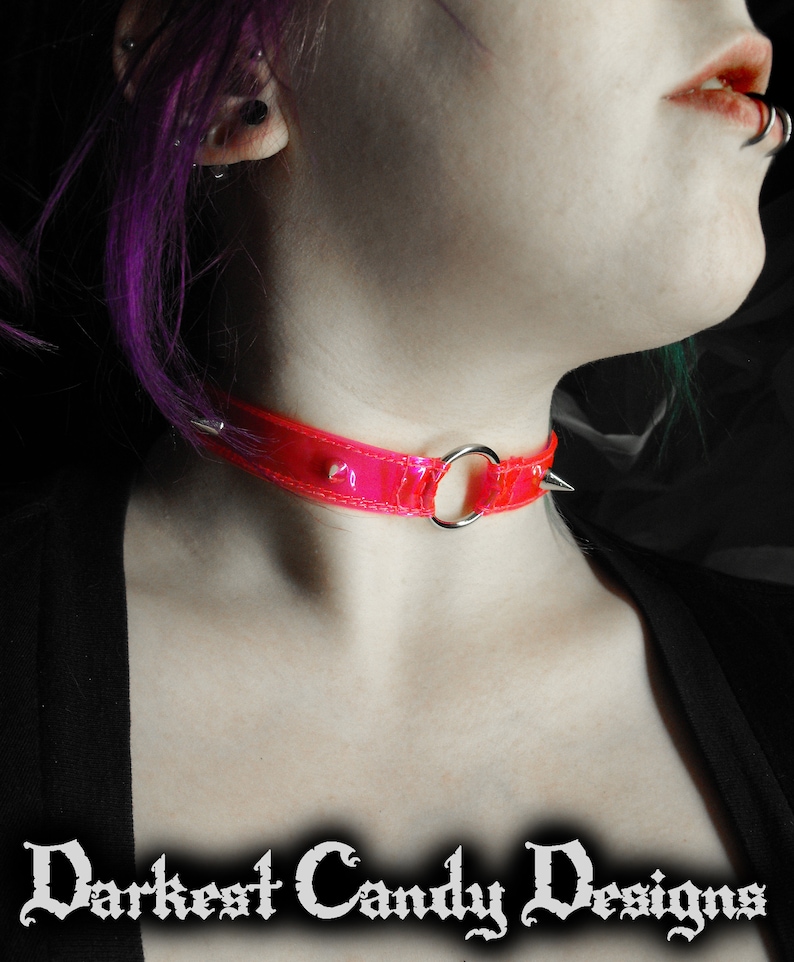 Toxic Candy Neon Vinyl Spiked O-Ring Choker choice of Pink | Etsy