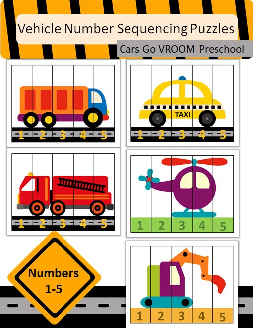 Vehicle Number Sequencing Puzzles (1-5, 6-10, & 1-10) by Cars Go VROOM ...