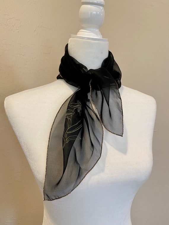 Antique Vintage 1950s Delicate Scarf with Golden Flow… - Gem