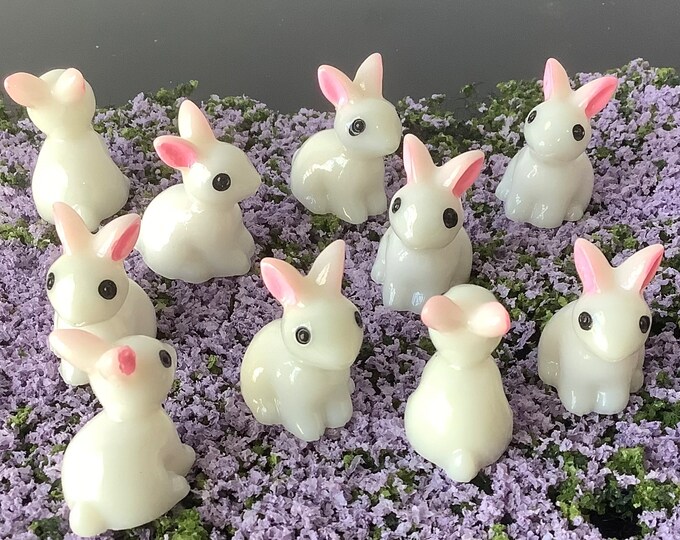 New 10 Pcs Mini White Rabbit Bunny Miniature Resin Fairy Garden ...