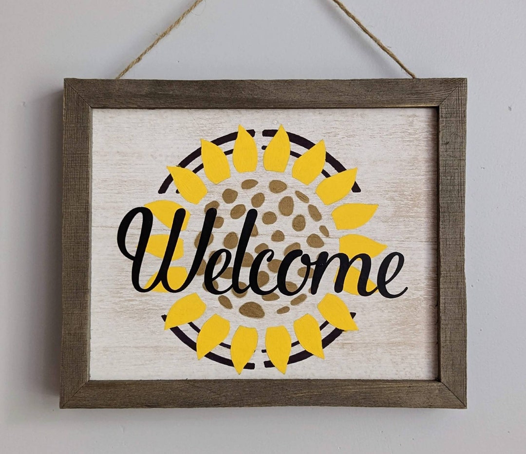 Sunflower 'welcome' Hanging Wood Sign - Etsy