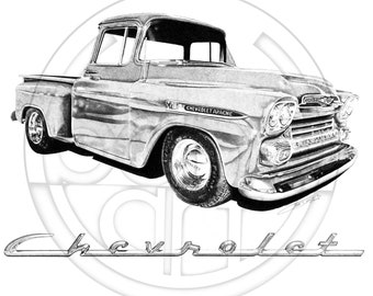 1959 Chevrolet Apache Pickup Truck Customized Pencil Drawing Print - Etsy