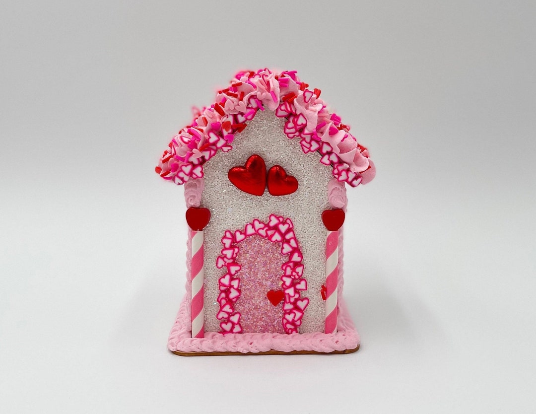 Valentines Day Village House, Valentines Day Gingerbread House, Pink ...