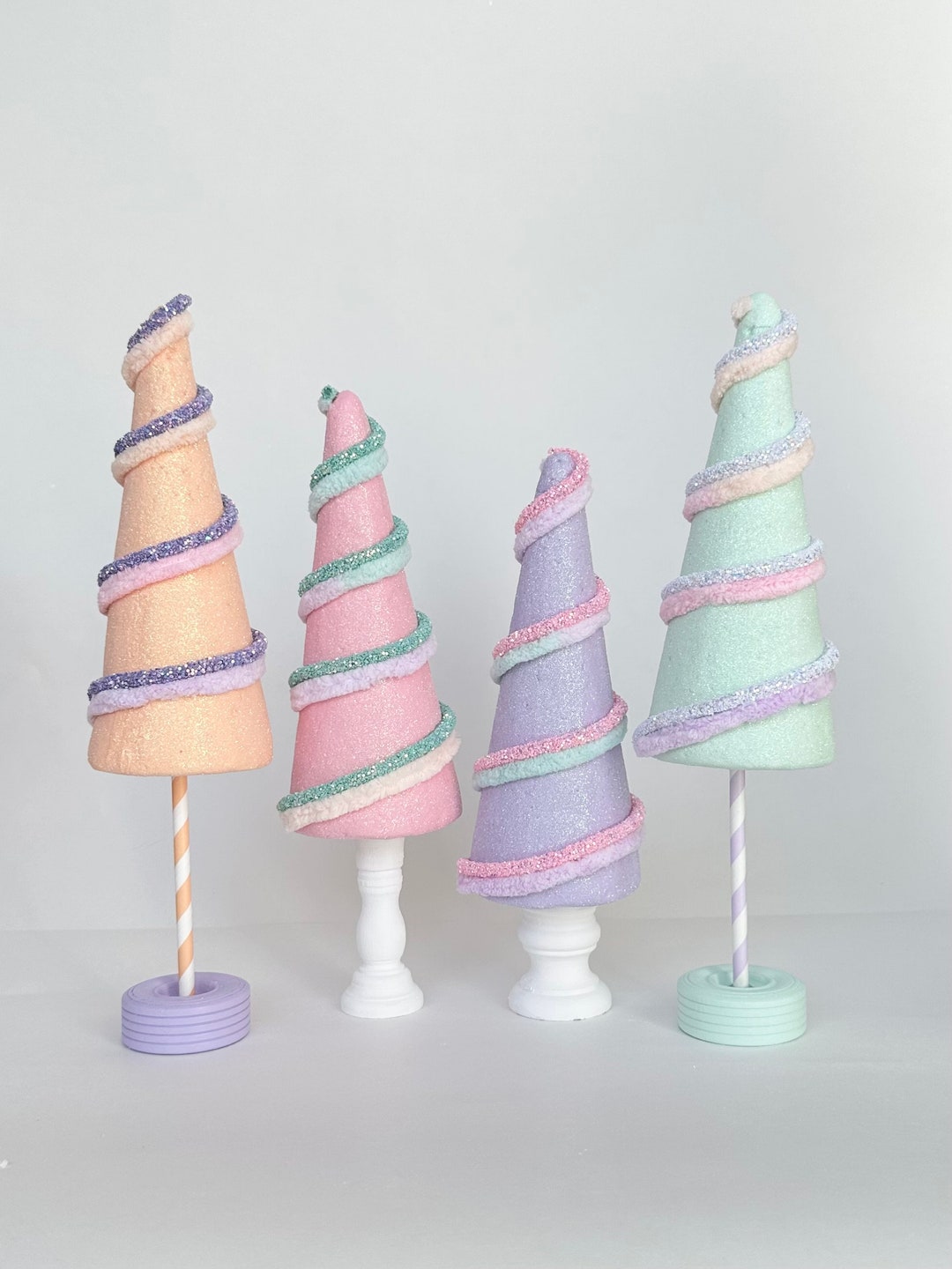 Candy Land Christmas Trees, Pastel Cone Christmas Trees, Chunky Yarn ...