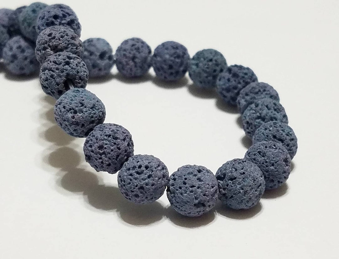 Natural Slate Blue Gray Lava Beads, 1 Strand, 46 Beads per Strand ...