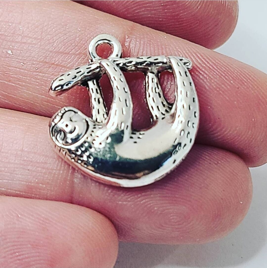 Antique Silver Sloth Charms, Double Sided, 21x19mm, Hanging Sloth ...