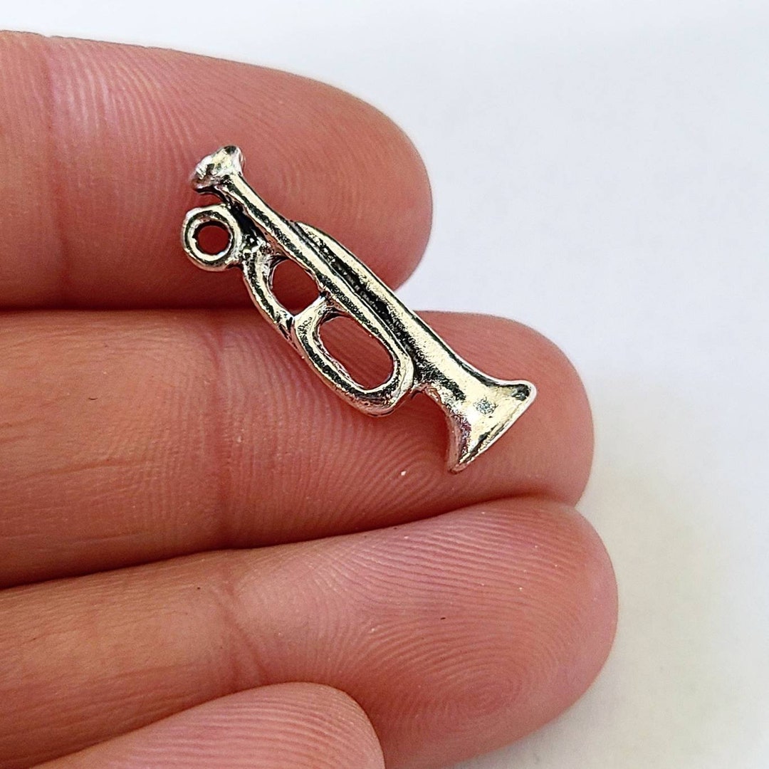 Silver Charms, Trumpet, 3D Trumpet Charms, Antique Silver, Music Charms ...